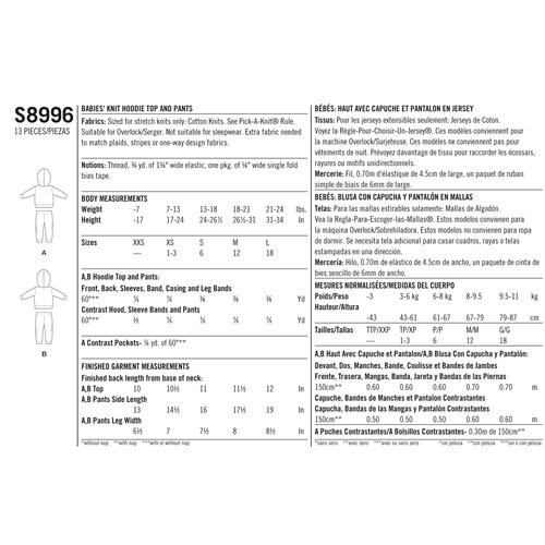 Simplicity S8996 Babies' Knit Hoodie Top & Pants Sz XXS-L UNCUT Pattern UNISEX | eBay