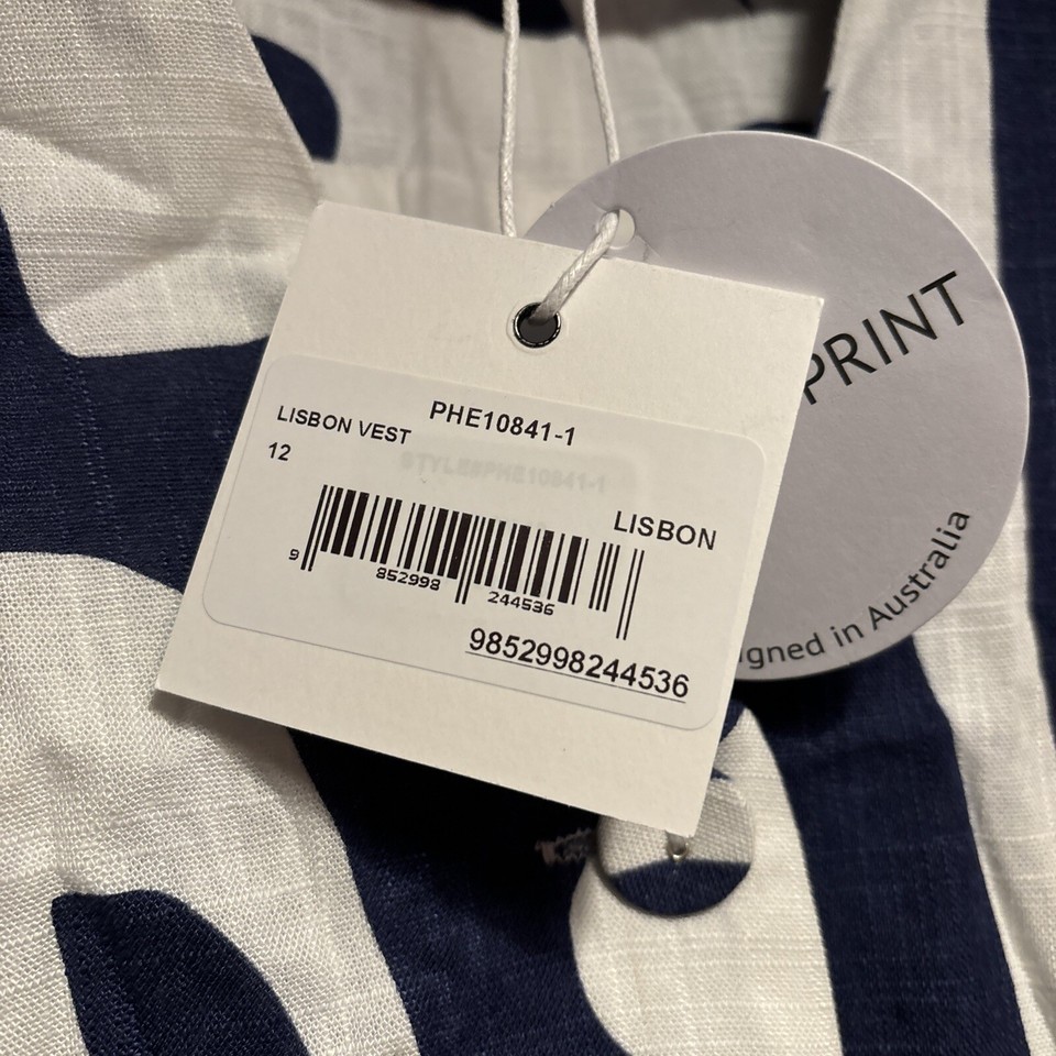 Paper Heart Linen Blend Lisbon Vest Button Geometric Print New 12/US10 ...