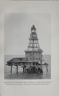 1913 LIGHTHOUSE PRINT COMPLETING ONE FATHOM BANK LIGHTHOUSE IN MALACCA ...