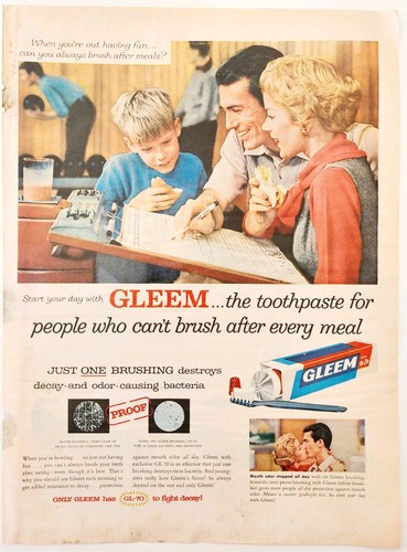 1958 Gleem Toothpaste GL70 Advertisement Dental Oral Hygiene Vintage ...