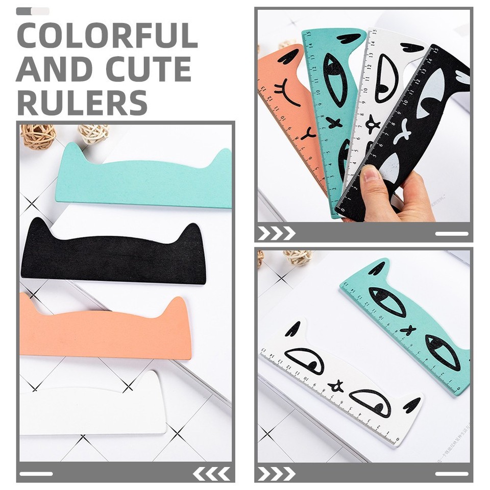 4 Pcs Small Straight Edge Ruler Cartoon Animal Lightweight 15cm Cat ...