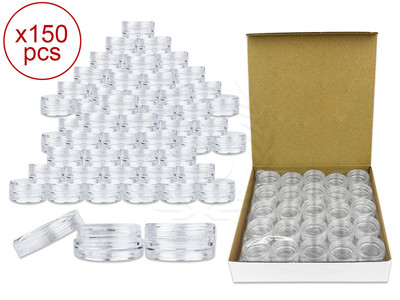 150 Pieces 3 Gram/3ml Plastic Round Clear Sample Jar Containers with ...