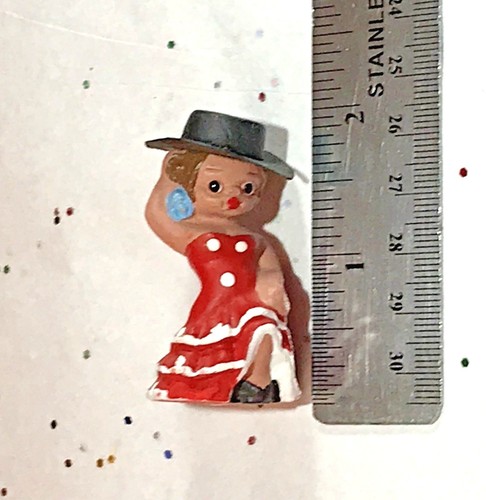 Clay Doll Vintage Miniature Salsa Dancer with Red Dress Black Hat 1-3/4 ...