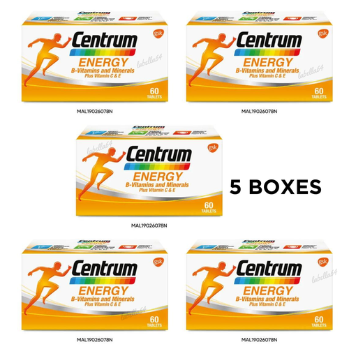 5 X 60's Tablets CENTRUM Energy Vit B Complex and Minerals + Vit C & E ...