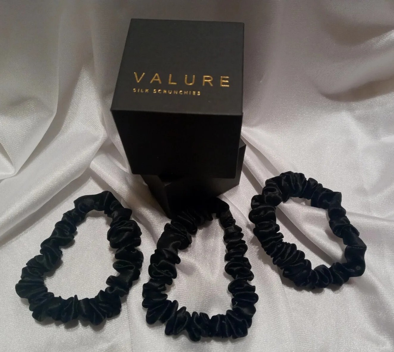 VALURE🔸️Silk Hair Scrunchies 100% Mulberry Silk Set Of 3 Black Silk Hair Ties🔸 | eBay