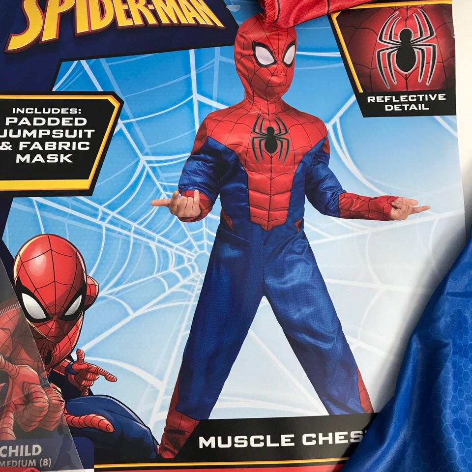 Jazwares Spiderman Big Kid Costume Muscle Chest Padded Jumpsuit with ...