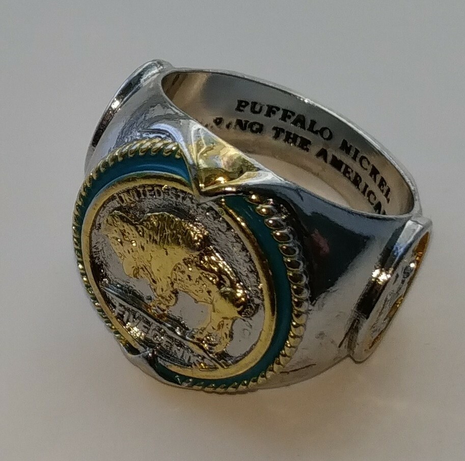 Buffalo Gold Silver Ring Coin Indian Retro Old USA 1937 U C Vintage ...