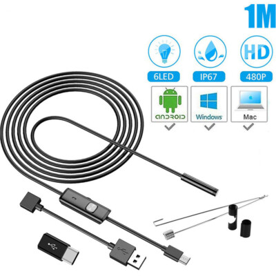 6LED Snake Endoscope Borescope 7mm HD Inspection USB Camera Scope for ...