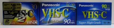 2-Panasonic TC-30 VHS-C Super High Grade & 1-TDK 90 min Tape Factory ...