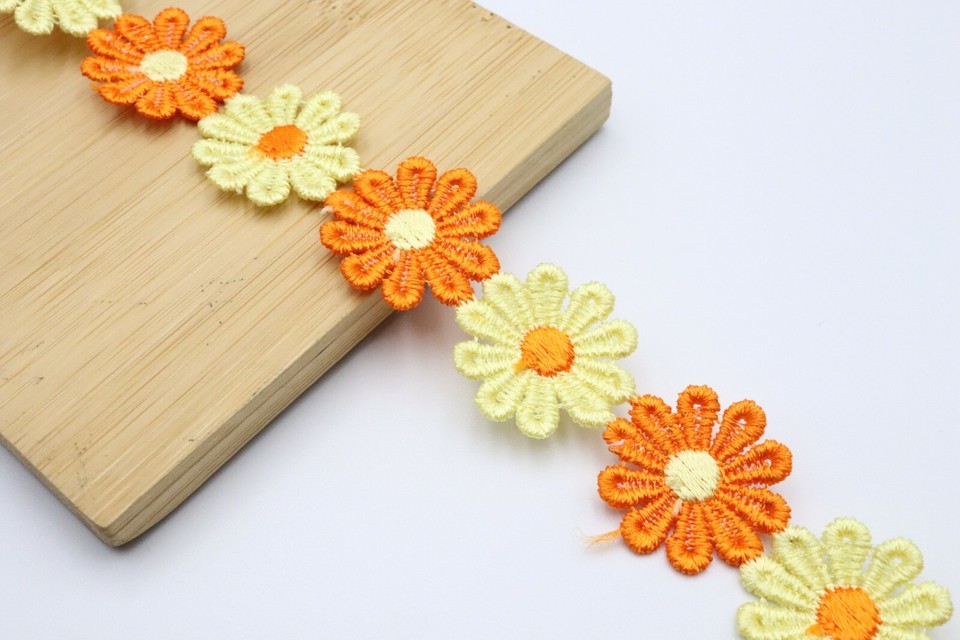 FCL 2 Yards Daisy Flower Lace And Ribbon Trim for Sewing and ...