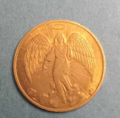 Guardian Angel Token Coin Medal Gold Tone Metal Angel w/Halo & Sun Rays ...