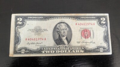 $2 Dollar Bill Red Seal Series 1953,very off center cut,and stamp ...