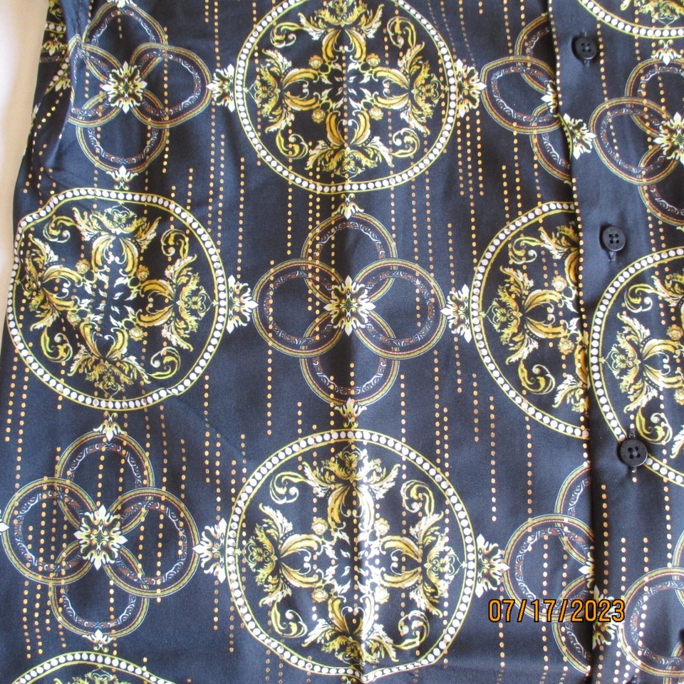 PLATINI Elegant BLACK Gold Metallic Foil SHIRT New LARGE Versacchi Like ...