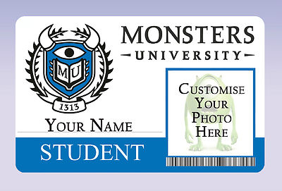 Monsters University Inc Student ID Badge Card - Customisable with NAME ...
