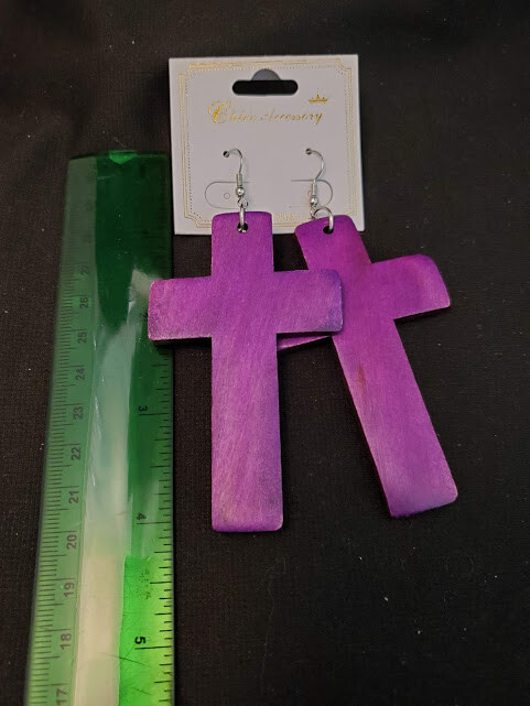 Chloe's Accessory Large Purple Christian Cross Hook Earrings 4" (13635 ...