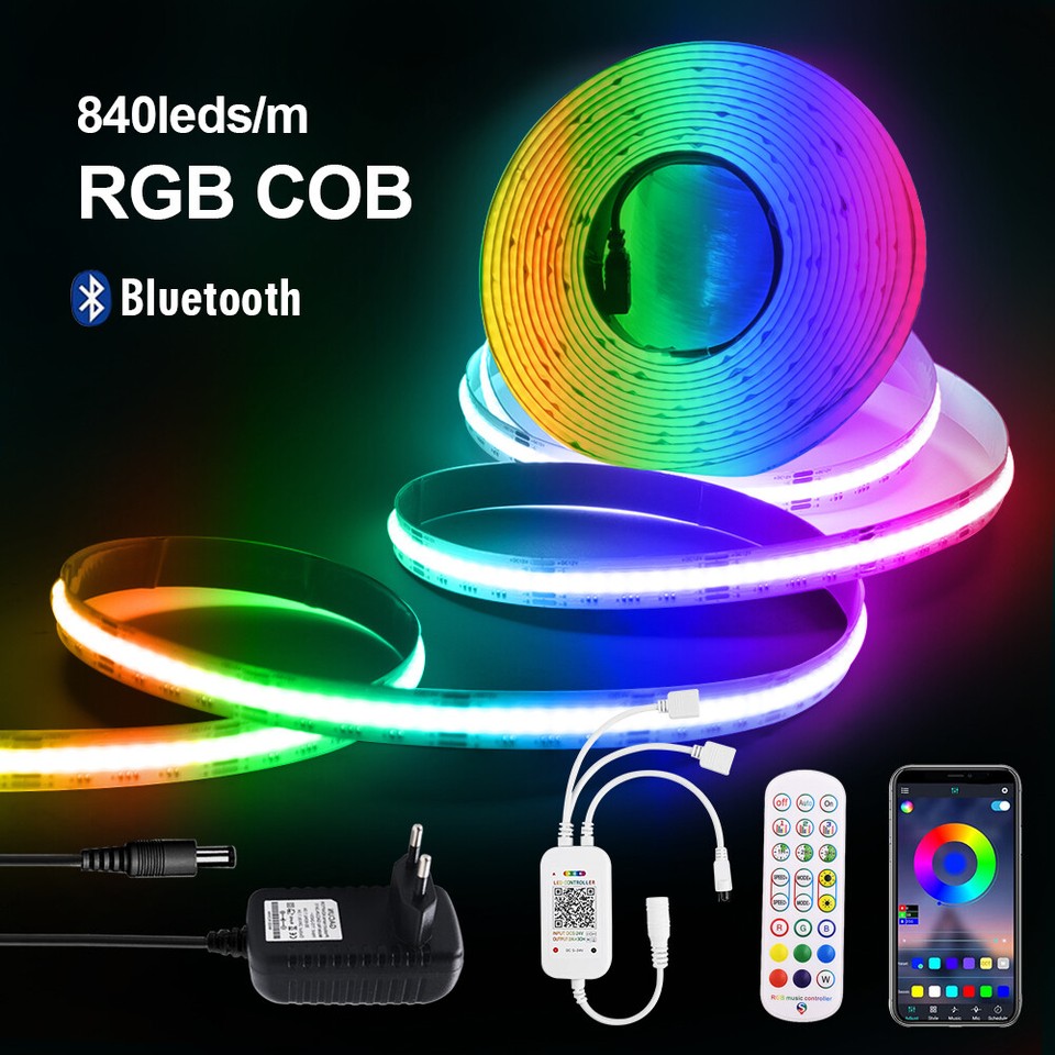 5m 10m RGB COB LED Strip Light WIFI APP Control 576LEDs/m High Density ...