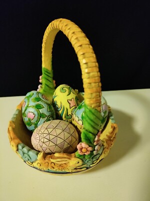 Jim Shore Spring Hope Carved Easter Basket With Eggs Rabbits And ...