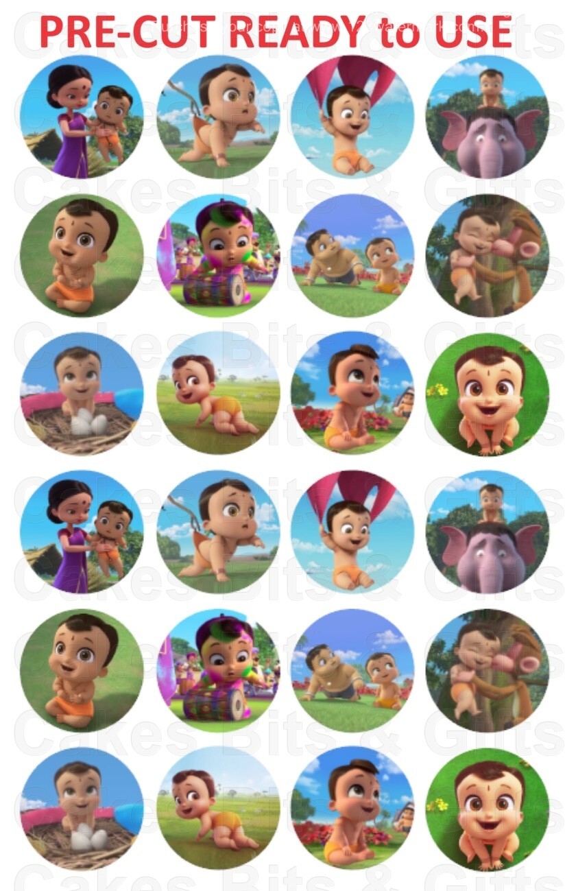 PRE-CUT 24 x MIGHTY LITTLE BHEEM MIX Edible Wafer Paper Cupcake Toppers ...