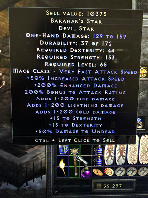 DIABLO 2: RESURRECTED Baranar's Star, unique Devil Star PC SC | eBay