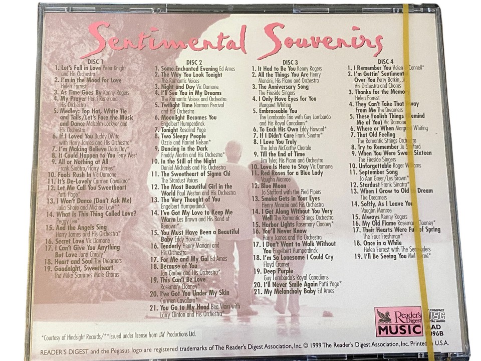 Reader's Digest Music Sentimental Souvenirs 4 CD Set Great Romantic ...