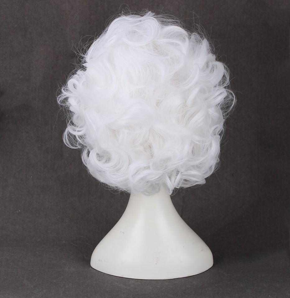 Old Lady Women White Wigs Short Fluffy Curly Cosplay Party Halloween ...