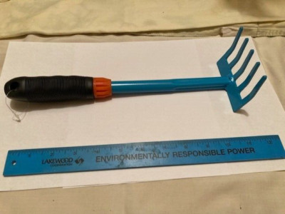 STEEL Garden Hand Rake / Garden Cultivator Tool - COVERED GRIP 12" LONG ...