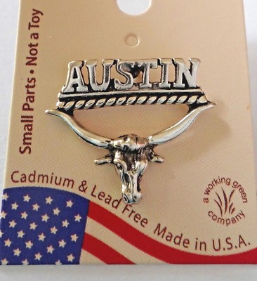 Sterling Silver 18x22mm Says Austin on Texas Longhorn Skat Tie Tack ...