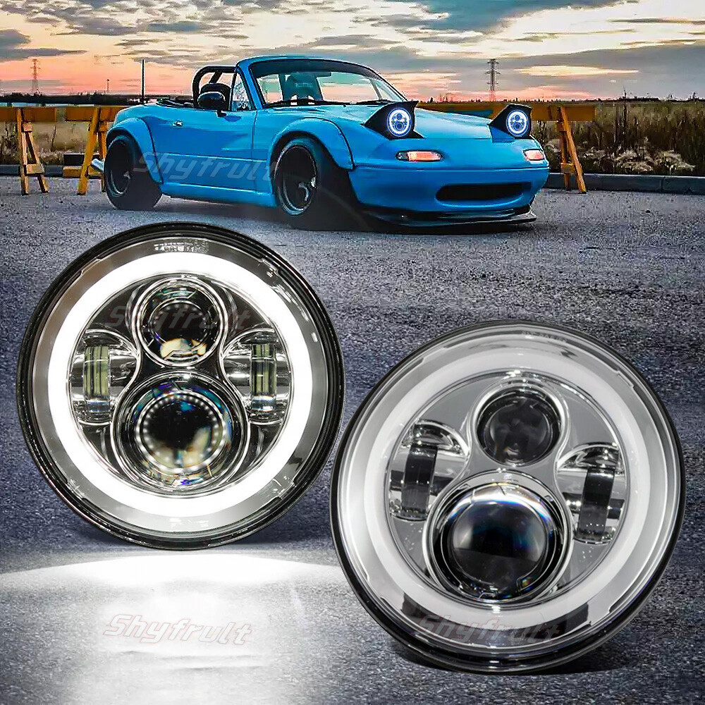 NA MIATA Chrome Headlights (Pair)/Mazda MX-5 MX5 LED 7" Plug N' Play ...