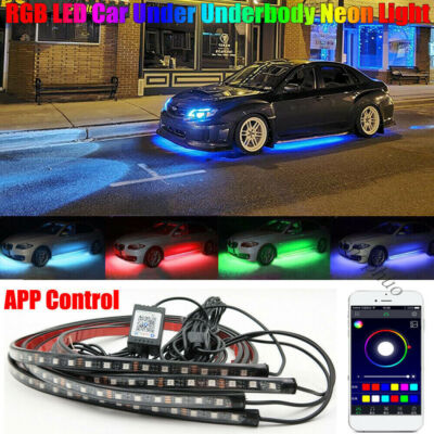 4X RGB LED Under Car Tube Strip Underglow Body Neon Light Kit Decor APP ...