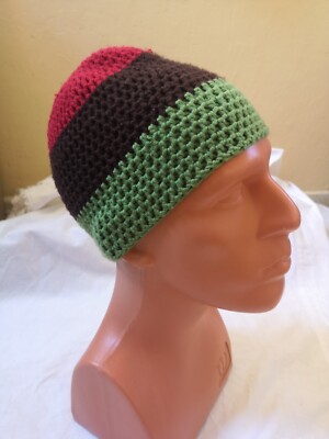 Vintage Red,Green & Brown Cap Beanie Hat Warm Winter Hat Mens Knit One ...