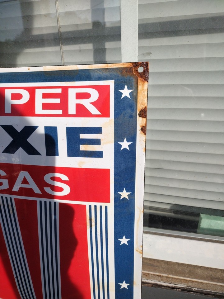 LARGE DIXIE GASOLINE PORCELAIN METAL GAS OIL ADVERTISING SIGN | eBay