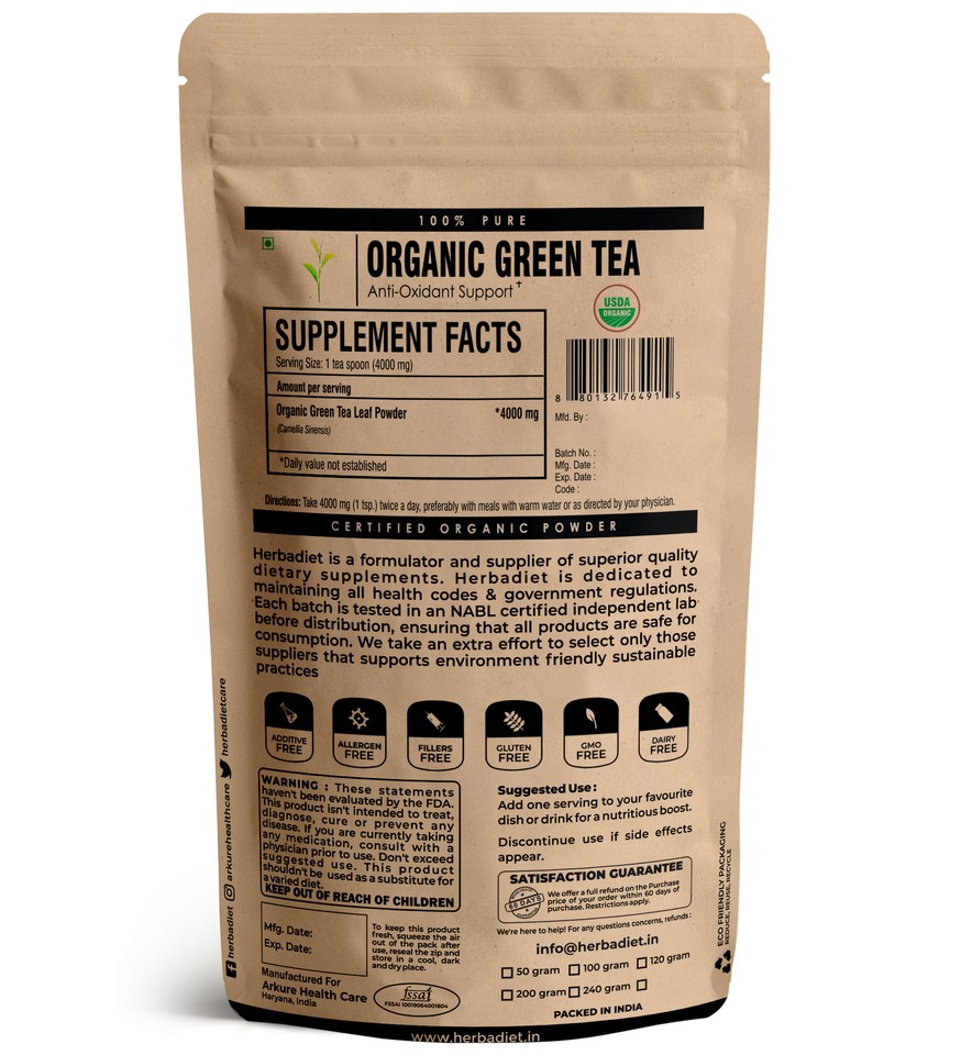 Organic Green Tea Powder Polyphenols EGCG Weight Loss Energy Detox Fat ...
