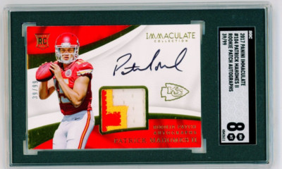 Patrick Mahomes 2017 Immaculate Rookie Patch Autograph, Auto 39/99 SGC ...