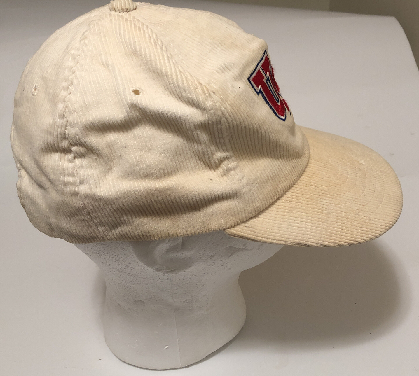 Vintage Corduroy USA Trucker Cap Hat White Cream Off … - Gem