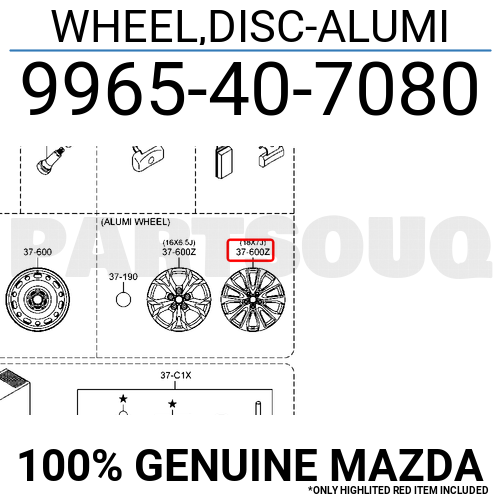 9965407080 Genuine Mazda WHEEL,DISC-ALUMI 9965-40-7080 | eBay