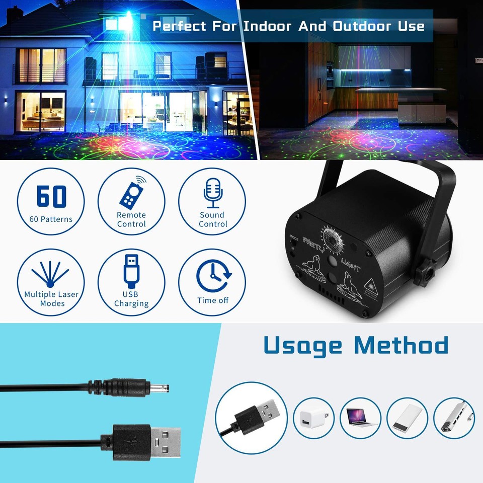 POCOCO DJ Disco Stage Party Lights Sound Activated Laser Light RGB ...