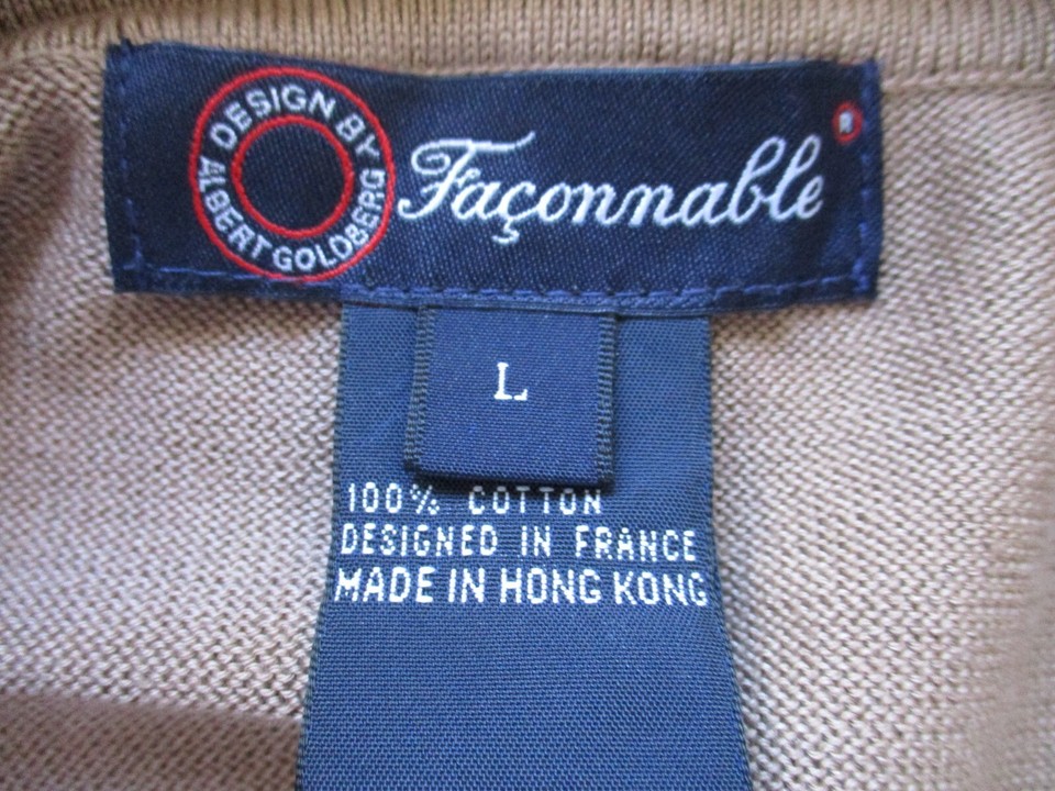 Faconnable Mens Polo Style Sweater Large Brown Lightweight 100% Cotton ...