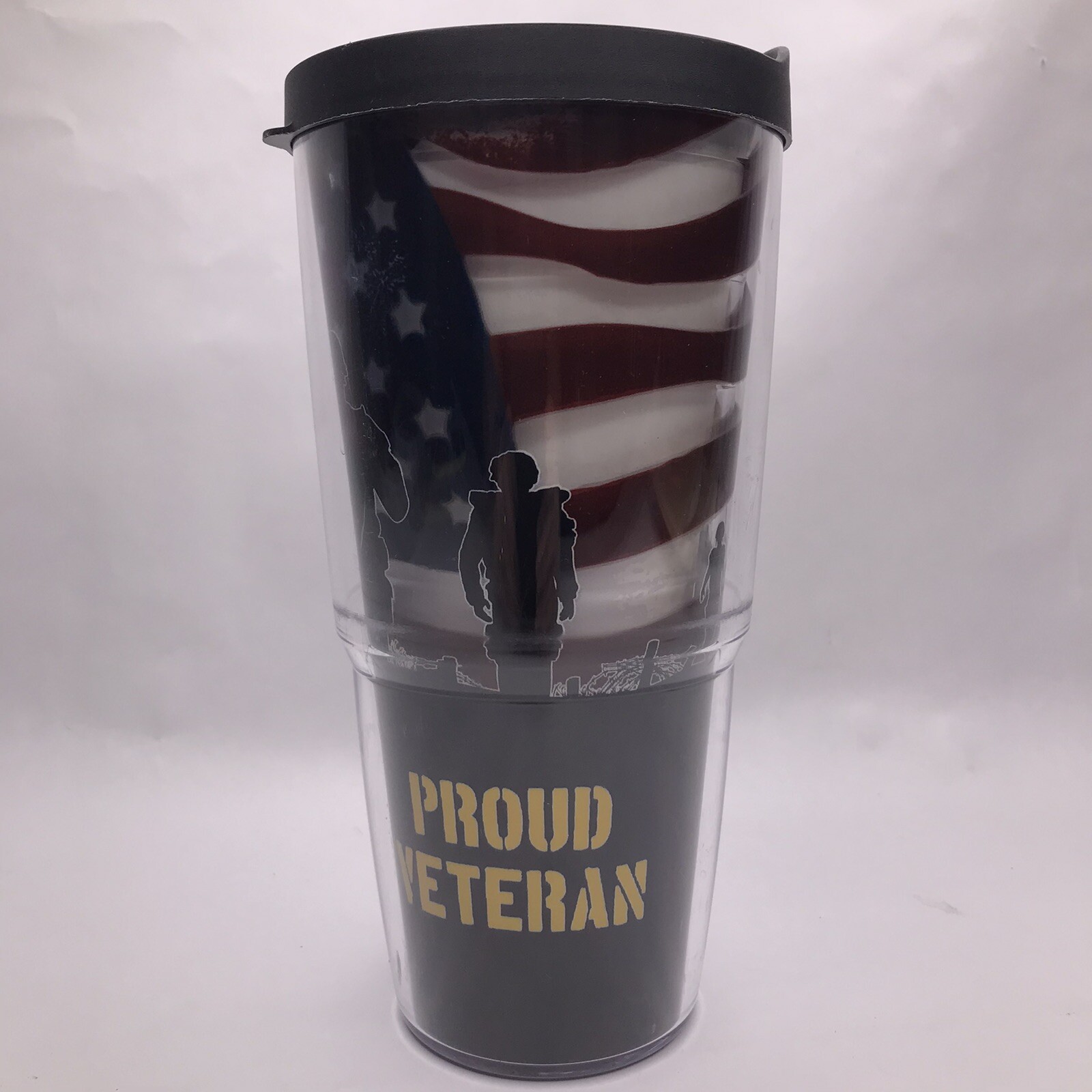 Tervis Tumbler 24 oz Proud Veteran Flag Background Soldier Silhouettes ...
