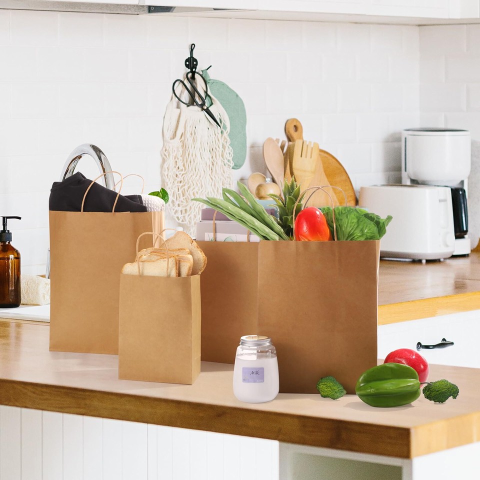 60 Pcs Brown Kraft Paper Bags Retail Paper Shopping Gift Bags with ...