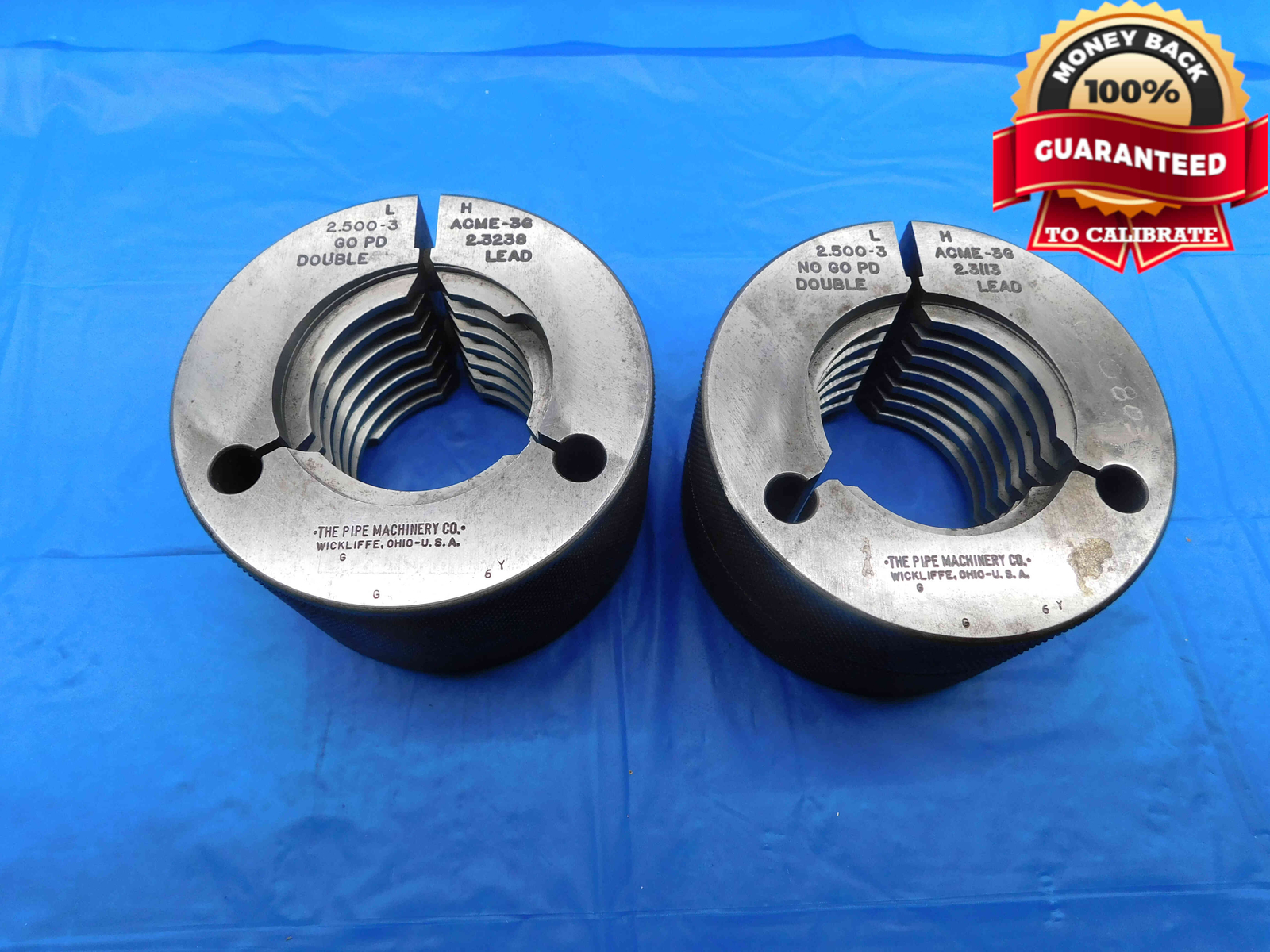 2 1/2 3 ACME 3G LEFT HAND DBL LEAD THREAD RING GAGES 2.5 GO NOGO = 2. ...