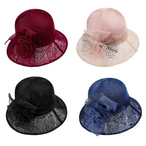 Sheer Yarn Bucket Hat with Flower Decals Sun Hat for Lady Camping Trip ...