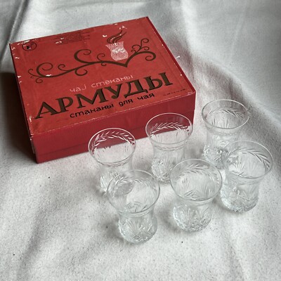 Vintage Soviet Era Cut Glass Tea Glasses Set Of 6 In Box | eBay