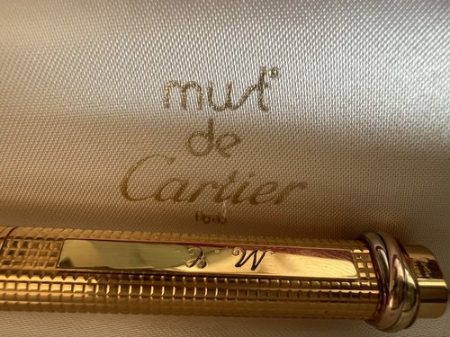 Cartier Vendome Ballpoint Pen Godron Gold Plated MC Red White | eBay