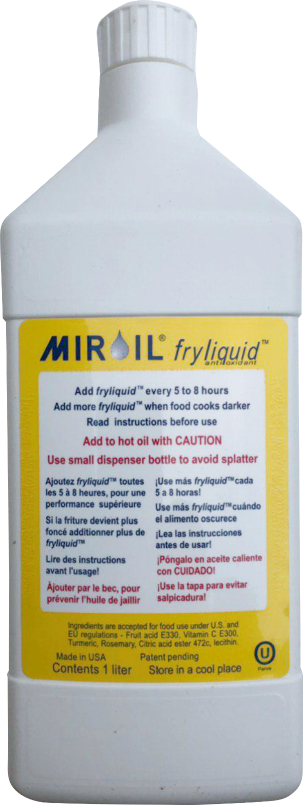 Miroil FryLiquid, LF101, 1 Liter bottle, Fry Oil Extender, Antioxidant ...