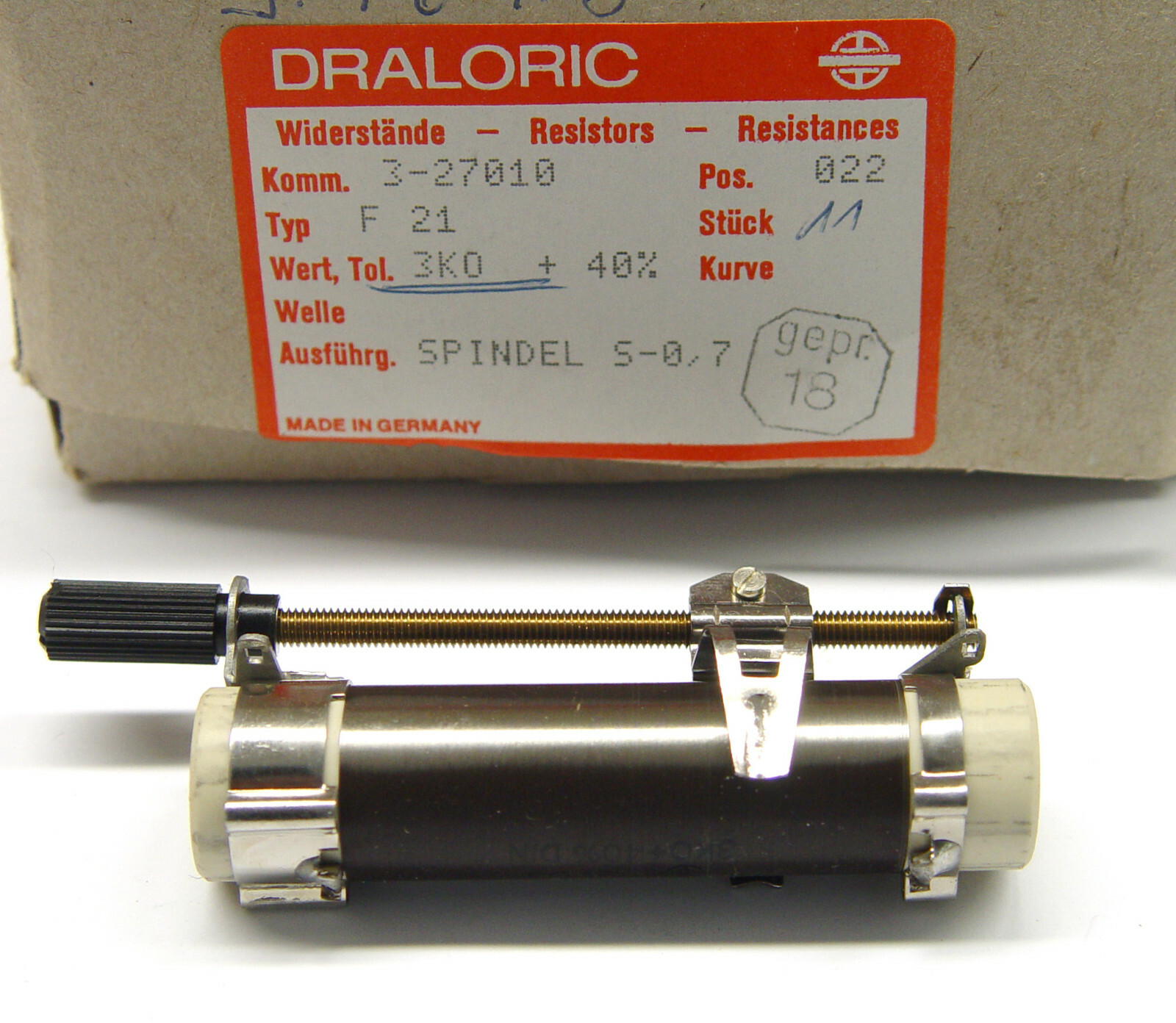 Spindel-Widerstand / Leistungs-Trimmer / Rheostat, Draloric F21 M4, 3 ...