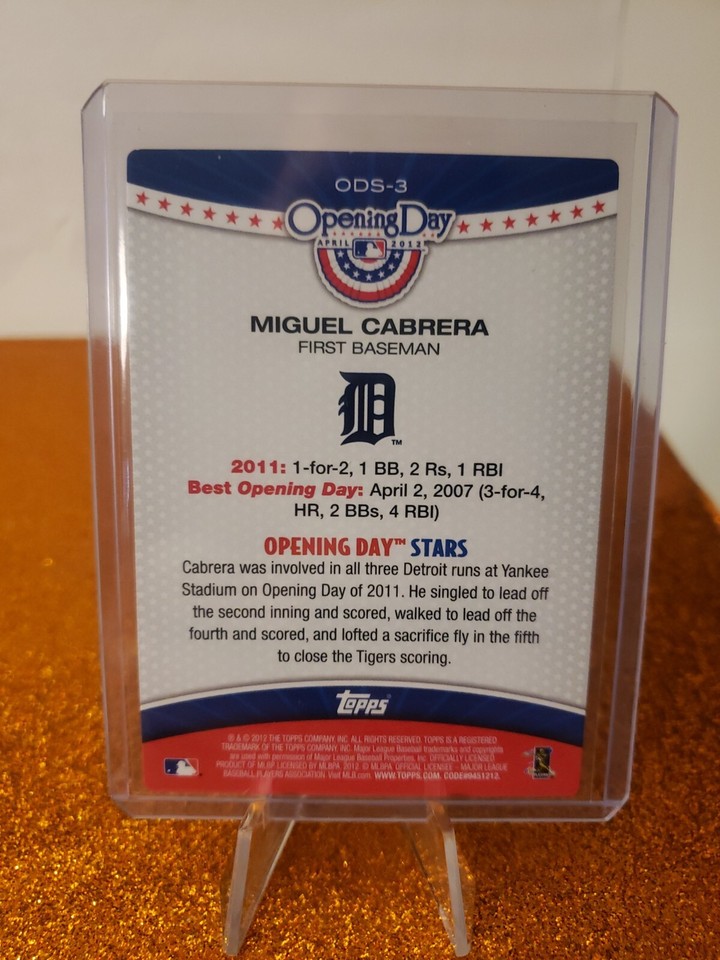 2011 Topps Opening Day Miguel Cabrera Opening Day Stars 3D Hologram # ...