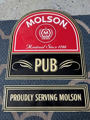Molson Beer Advertising Metal Tin Sign 2 Piece Pun Proudly Serving ...