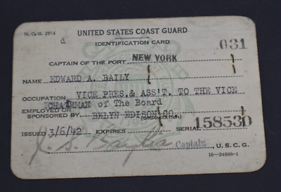 1942 *WW2* US Coast Guard ID Card - Brooklyn Edison | eBay