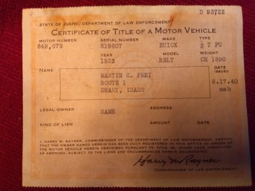Vintage Historical Idaho 1923 1/2 T Pickup Document | eBay