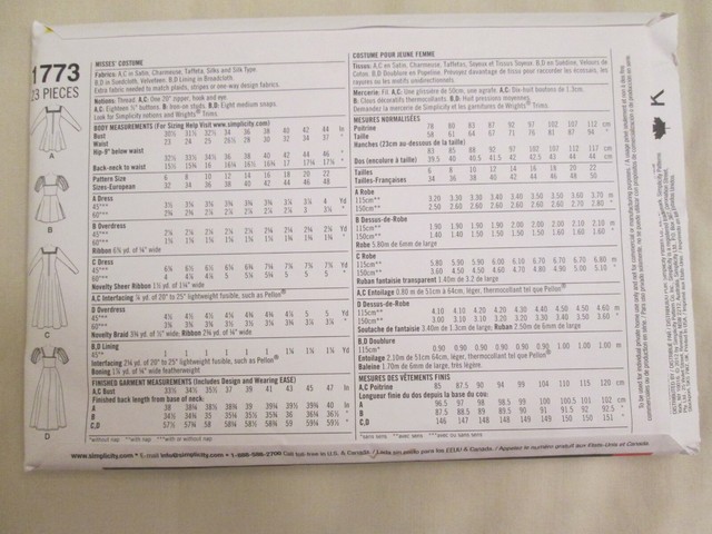 Simplicity Pattern 1773 H5 Misses' Costume Medieval Dress in Two Lengths Size 6 for sale online ...